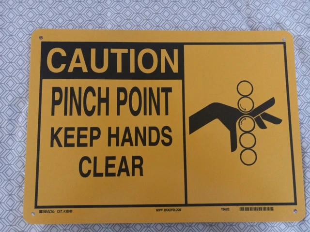 PINCH POINT CAUTION Yellow Hazard Sign With Symbol / Rigid Plastic 10 ...