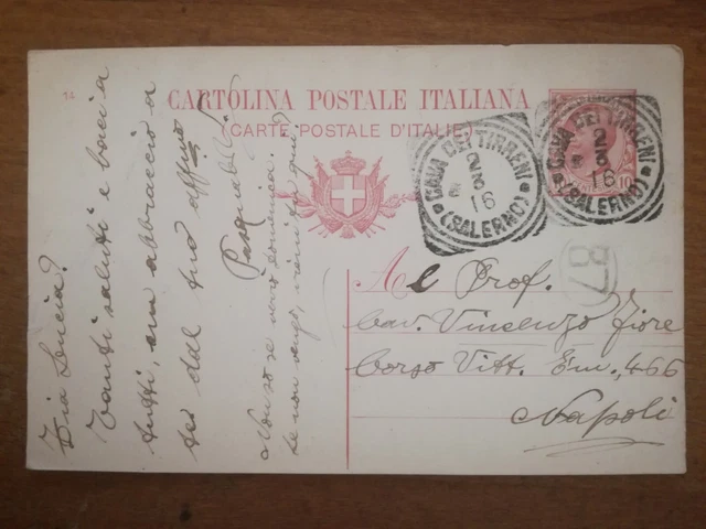 STORIA POSTALE CARTOLINA italiana 10c 1916 cava dei tirreni tondo ...