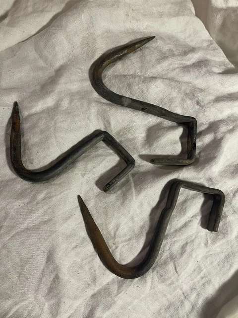 LOT OF 3 Large Antique Farm Slaughterhouse Salvage Sharp Hand Wrought ...