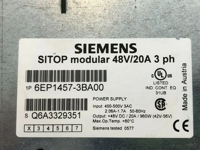 SIEMENS SITOP MODULAR 48V/20A 3Ph 6EP1457-3BA00 Power Supply £108.96 ...