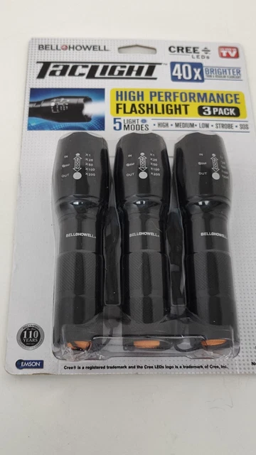 BELL + HOWELL Taclight High-Powered Tactical Flashlight 3 Pack 5 Modes ...