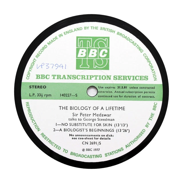 BBC TRANSCRIPTION DISC "The Biology Of A Lifetime" 12" 2 x RECORD SET ...