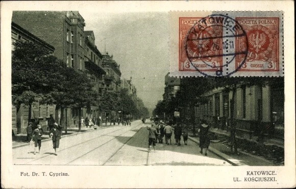 AK KATOWICE KATTOWITZ Schlesien, Ul. Kosciuszki, Straßenpartie mit ...
