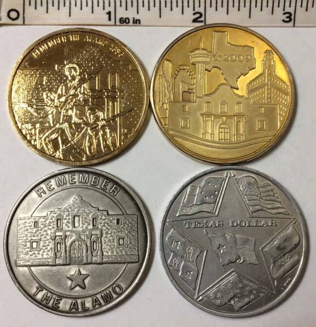 #7024 - LOT Of (4) Texas Tokens/Medals - (3) Remember The Alamo & (1 ...