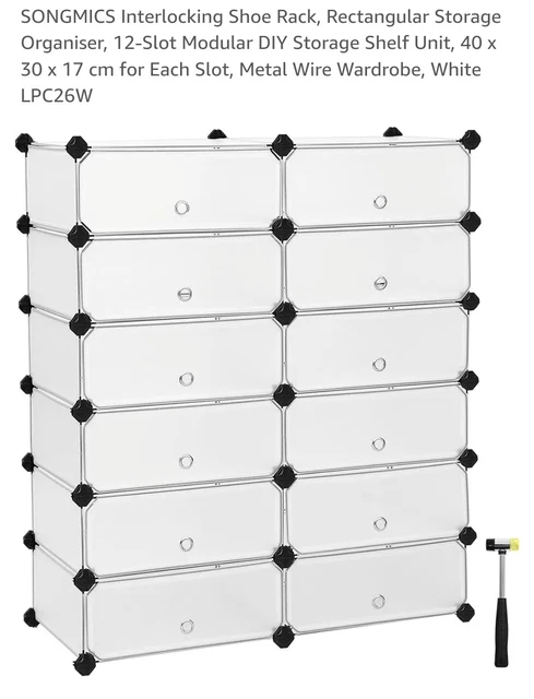 SONGMICS INTERLOCKING SHOE Rack, Plastic Shoe Storage Cabinet, 12-Slot ...