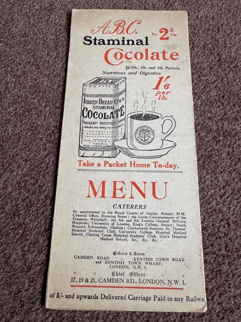 AERATED BREAD COMPANY WW1 Menu London - Tri-fold - Meat Rationing Order ...