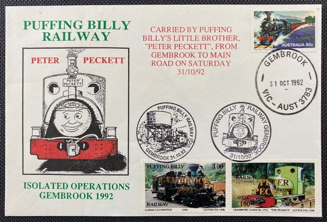 1992 PUFFING BILLY Railway Train Cover Carried Peter Peckett O/Print ...
