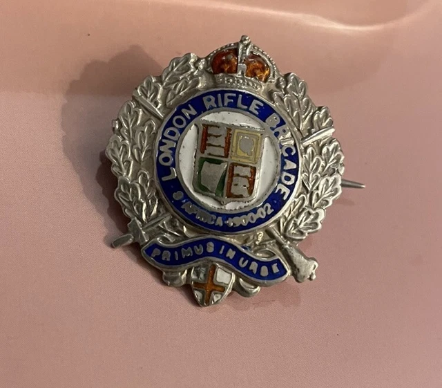 WW1 LONDON RIFLE Brigade Sterling Silver And Enamel Sweetheart Badge £ ...
