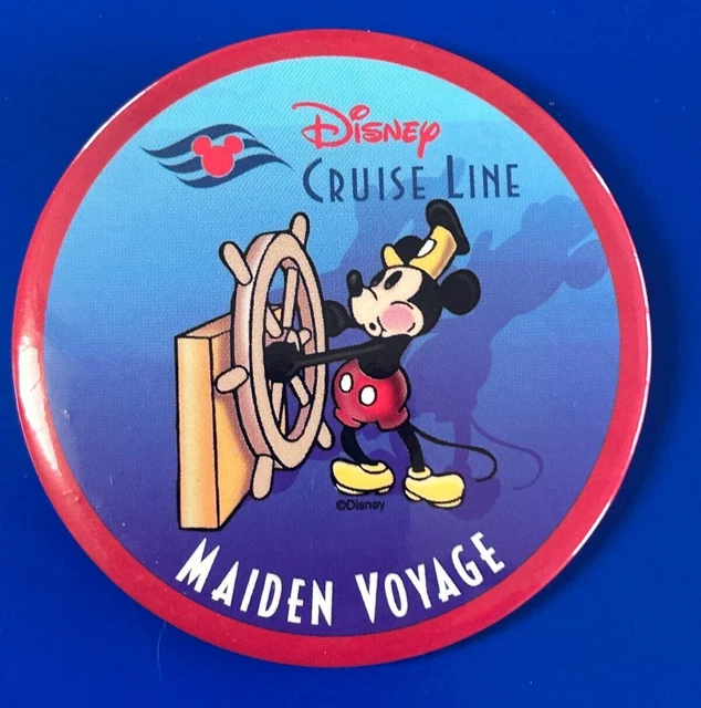DISNEY CRUISE LINE Maiden Voyage Button Pin w Mickey Mouse As disney-cruise-line-maiden-voyage-button-pin-w-mickey-mouse-as