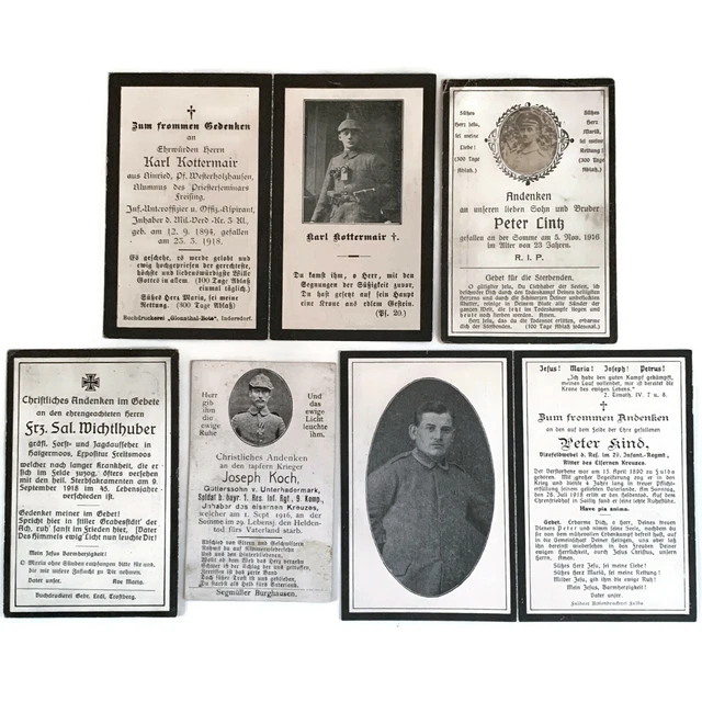 GROUP 5 KIA WW1 German Army Soldiers Mourning Death Cards Killed in ...