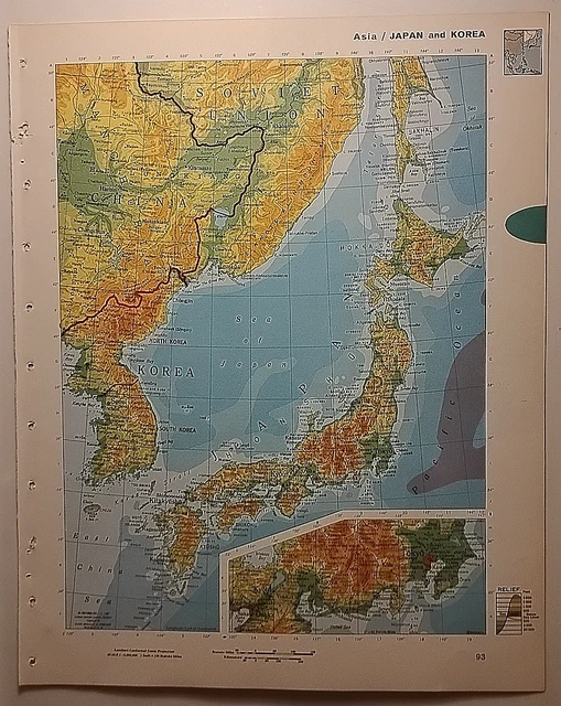 VINTAGE JAPAN & KOREA Atlas Map from a 1967 Mid-Century Modern World ...