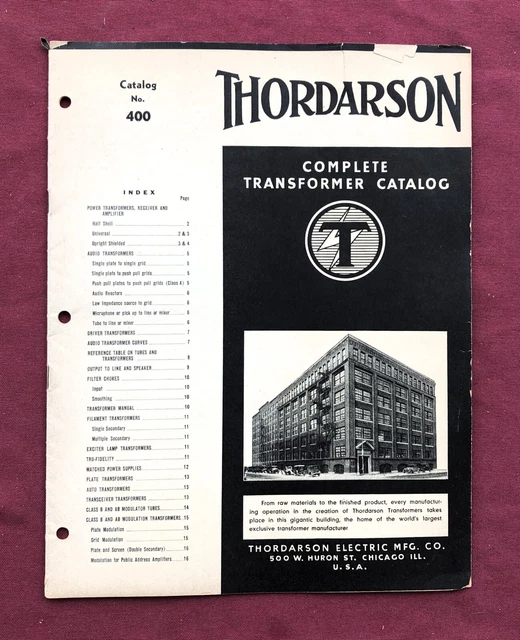 THORDARSON COMPLETE TRANSFORMER Catalog #400 Chicago Ill 1935 ...