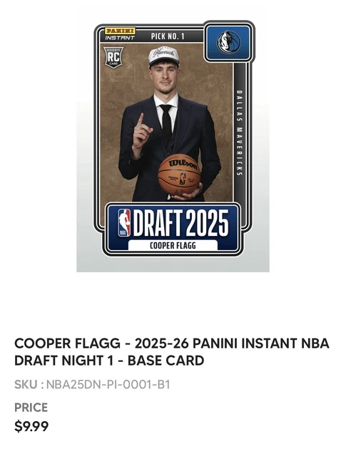 COOPER FLAGG 2025-26 Panini Instant NBA Draft Night #1 $7.00 - PicClick CA
