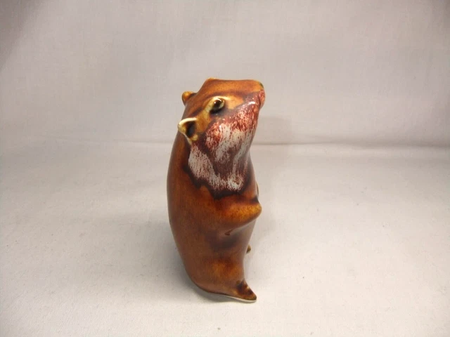 VINTAGE WELLOW POTTERY Figure Figurine Chipmunk Beaver Brown Drip Glaze ...