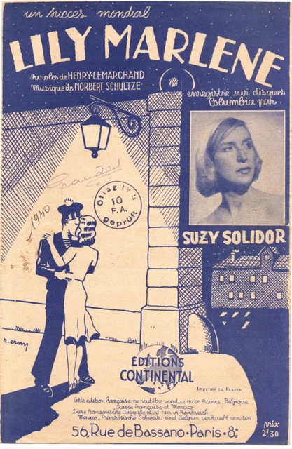 PARTITION 1940 CHANT - Suzy SOLIDOR - Lily Marlène (HENRI LEMARCHAND ...