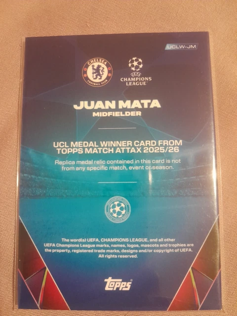 TOPPS MATCH ATTAX 2025/26 Juan Mata UCL Medal Winner Relic Card £14.01 ...