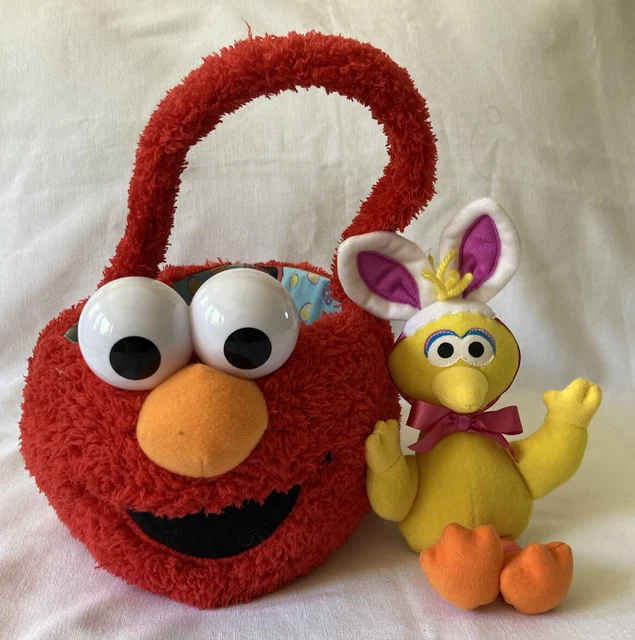 SESAME STREET PLUSH ELMO EASTER BASKET & BIG BIRD MINI BUNNY BEANIE SET ...