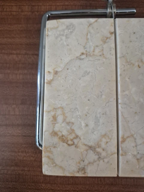 VINTAGE MARBLE CHEESE Slicer Board Wire Cutter Heavy Stone Beige ...