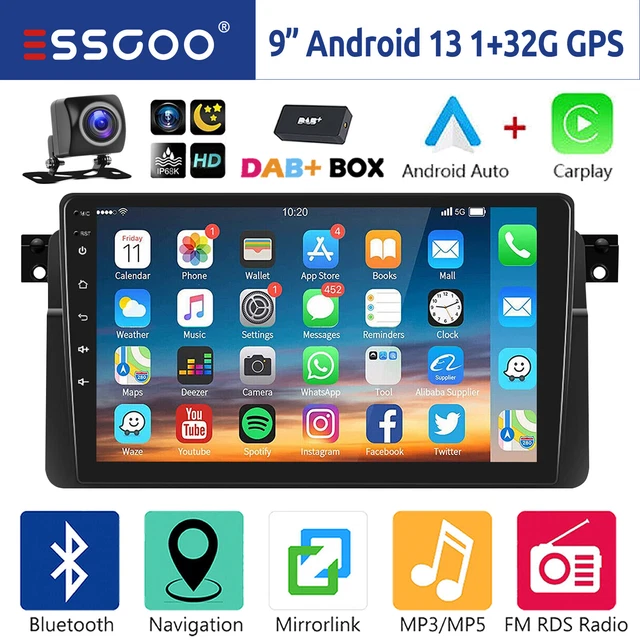 DAB+ CARPLAY AUTORADIO Android 13 32G GPS RDS KAM pour BMW Série 3 E46 318 320 325 M3 EUR 161,33 ...