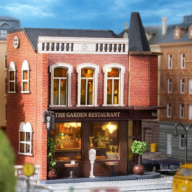 CUTEROOM DIY MINIATURE House Kit, Garden Restaurant Wooden Dollhouse ...