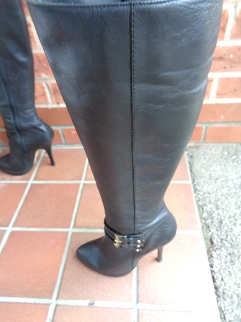 SXXY DUNE BLACK LEATHER KNEE HIGH POINTY PLATFORM BOOTS * 3 uk ...