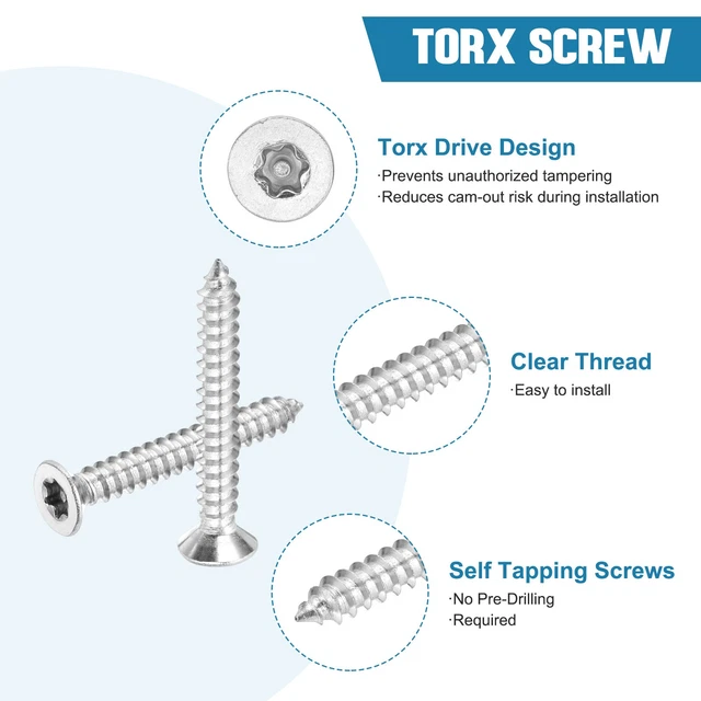 100 PCS M4 x 30mm Flat Head Torx Screws Self Tapping Wood Screws with ...