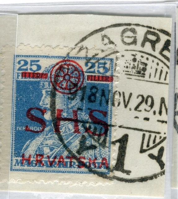 YUGOSLAVIA; 1918 EARLY SHS HRVATSKA issue fine POSTMARK PIECE for 25f ...