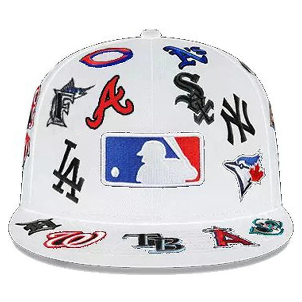 NEW 2024 MLB Teams Patch Logos All-Over White Fitted Cap Hat ~ $21.99 ...