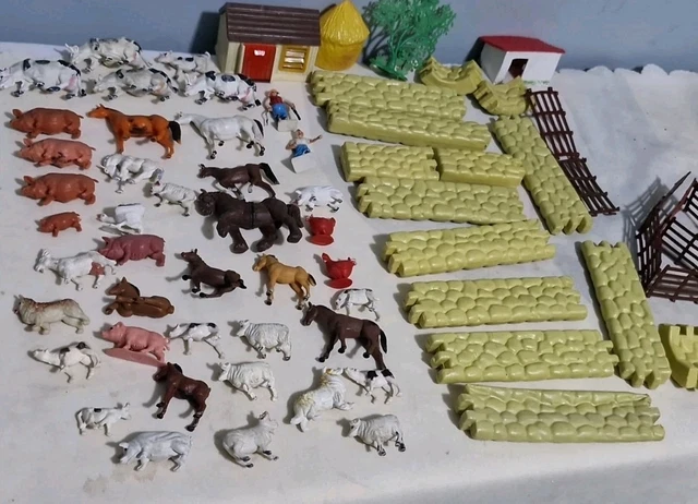 JOB LOT VINTAGE Plastic Farm Animals, Dry Stone Wall Fence Hong Kong ...