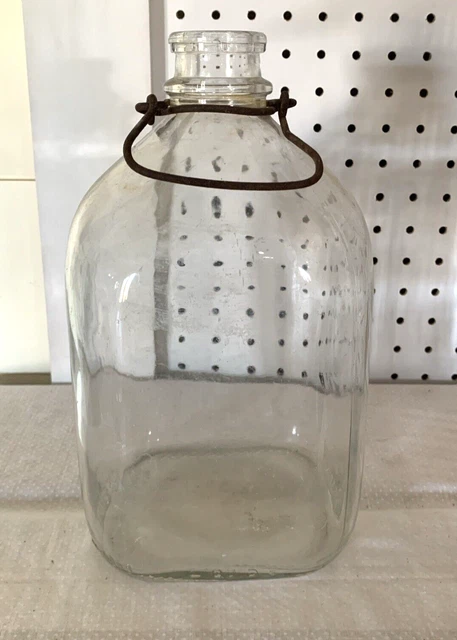 VINTAGE MILK JUG Glass One Gallon Square Bottle Metal Handle £28.94 ...