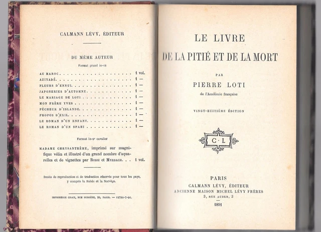 LE LIVRE DE la PITIÉ et de la MORT de Pierre LOTI Rapports à la Mort La Vie 1891 EUR 35,00 ...