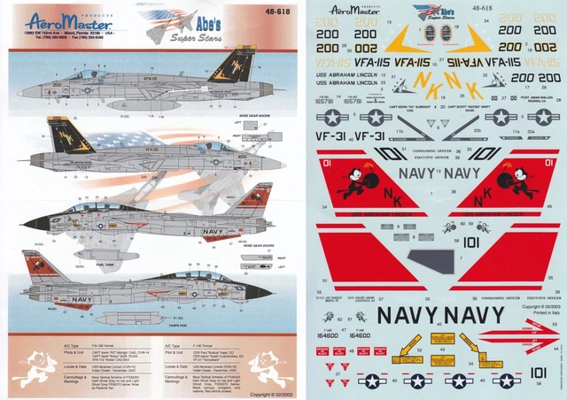 AEROMASTER DECALS 1/48 F/A-18E Super Hornet F-14A Tomcat VFA-115 CAG VF ...