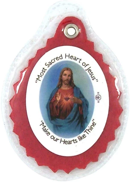 LAMINATED SACRED HEART of Jesus Badge Red Felt Catholic Scapular ...