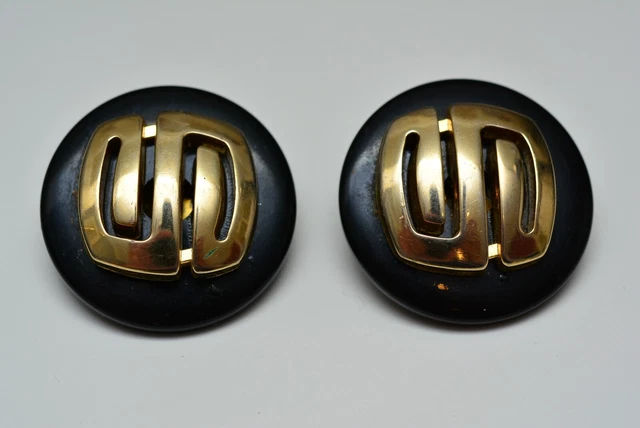 GROSSE SCHWARZE VERGOLDETE Ohrclips - Vintage 70er/80er Jahre EUR 15,00 - PicClick DE