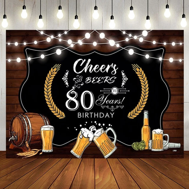 CHEERS BEERS WOOD Barrel 80Th Birthday Backdrop $37.94 - PicClick AU