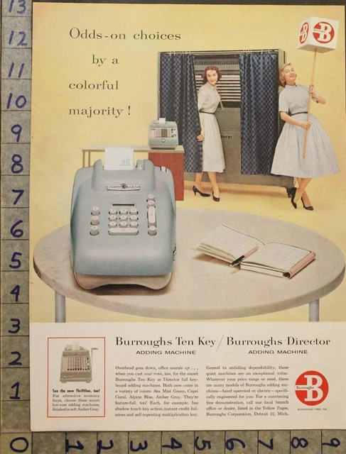 1956 BURROUGHS TEN Key Adding Machine Business Office Machine Secretary ...
