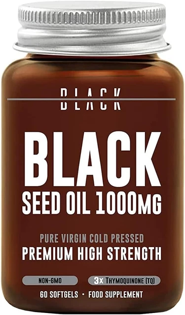 BLACK SEED OIL Capsules, 1000mg Double Strength - 60 Soft Gels, 3X ...
