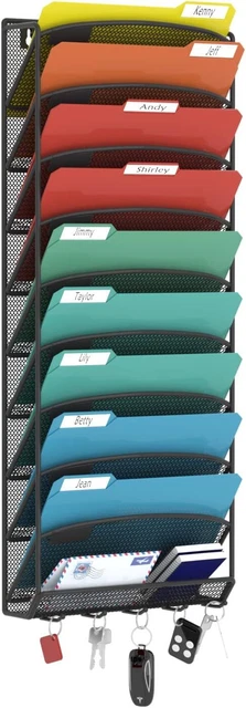 SAMSTAR 10 POCKET Hanging Wall File Organizer Wall Mount Paper Folder ...