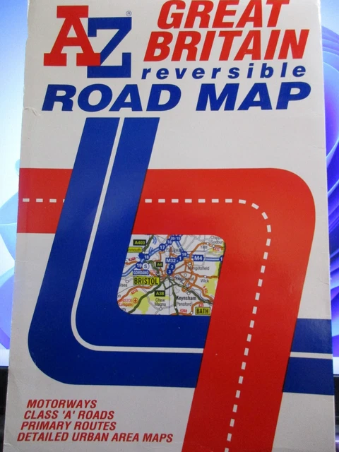 AZ GREAT BRITAIN Reversible Road Map Motorways Class A Roads Urban Area ...