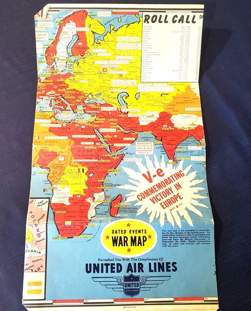 WW2 DATED EVENTS WAR MAP Commemorating VE DAY May 8 - 45 with Misprint ...
