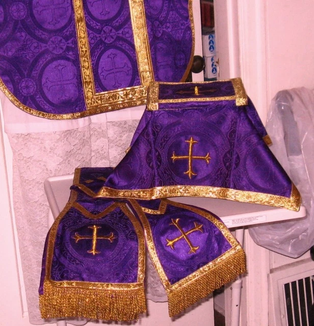 PURPLE CHASUBLE SET Vestment Fiddleback Clergy Priest Maniple,Stole ...