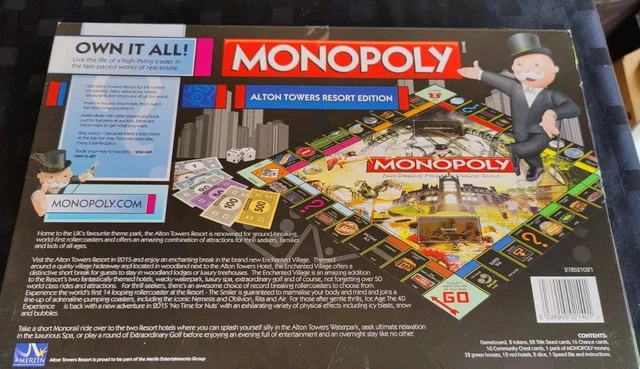 MONOPOLY ALTON TOWERS Resort Edition Hasbro Family Board Game. Complete ...