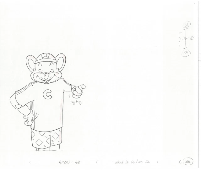 CHUCK E CHEESE Pizza Commercial Production Animation Cel Drawing 2005 ...