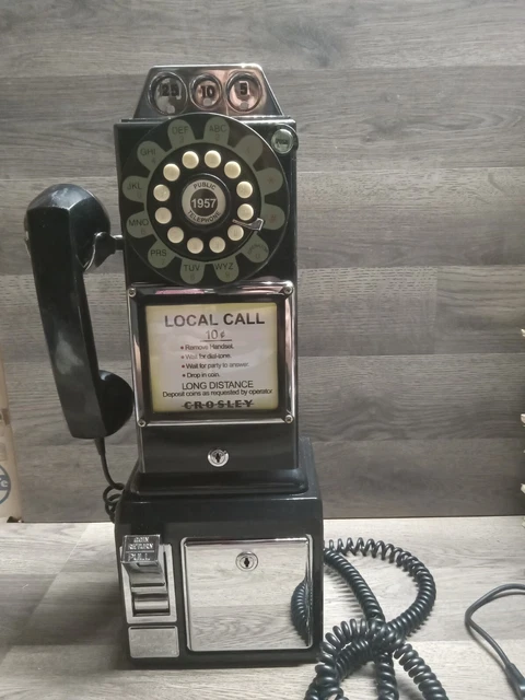 CROSLEY RETRO 1957 Black Public Pay Phone-Corded-Working Coin Slots £65 ...