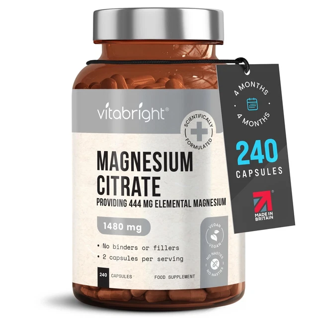 VITABRIGHT MAGNESIUM CITRATE Capsules 1480mg 444mg Elemental Mg 4 ...