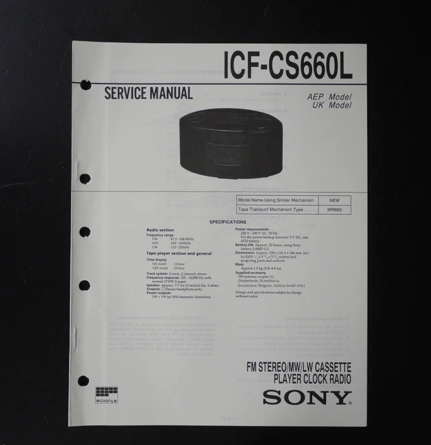 ORIGINAL SONY ICF-CS660L HiFi-Clock-System Service Manual /Service ...