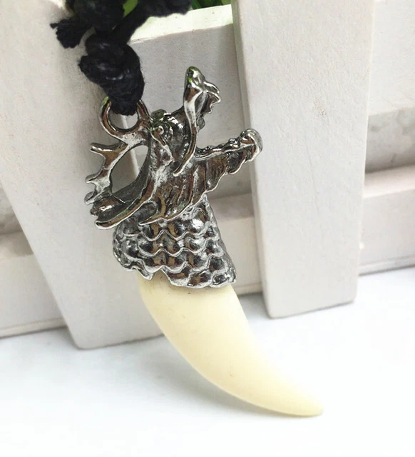 VINTAGE DRAGON HEAD Tooth Design Alloy Beef Bone Tibet Teeth Pendant ...