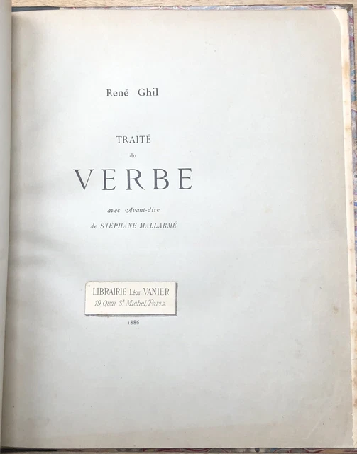 EO 1886 RENÉ GHIL : Traité du Verbe (préf. Mallarmé) EUR 304,00 ...