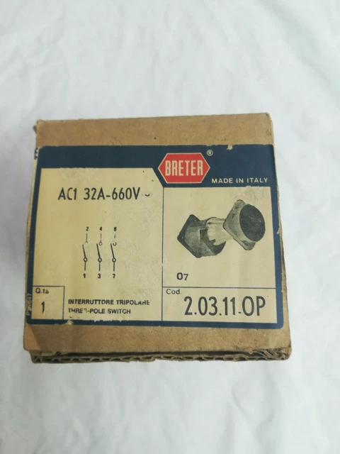 BRETER INTERRUTTORE TRIPOLARE AC1 32A-660V Art. 2.03.11.OP EUR 30,00 ...