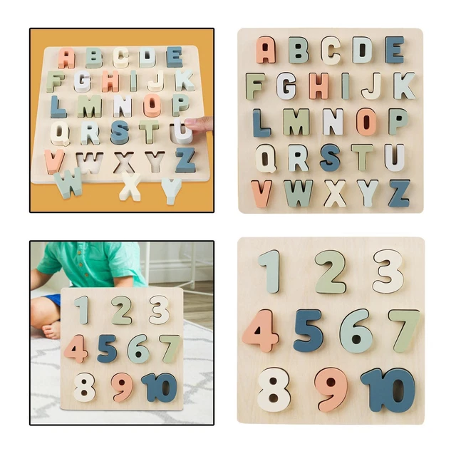 WOODEN ALPHABET MATCHING Board Wood Alphabet Number Shape Learning Toys ...